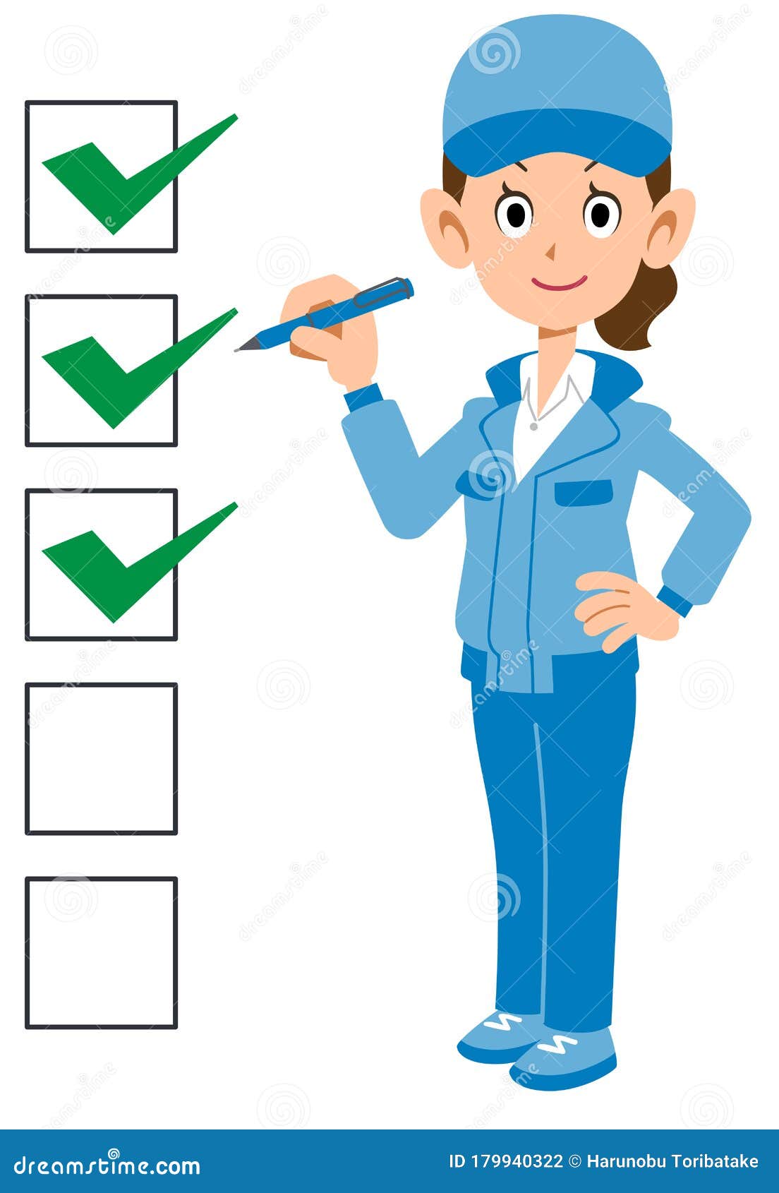 Completed Checklist and a Woman in Work Clothes Stock Vector ...
