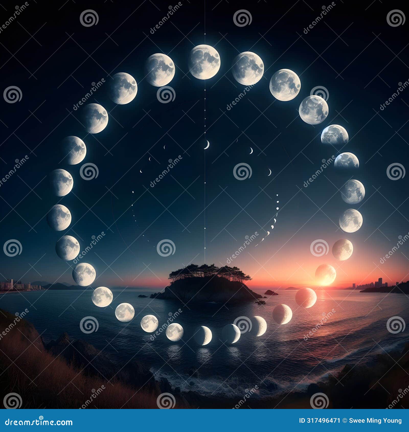 Image of a Composite Photo of the Position and Phases of the Moon Over ...
