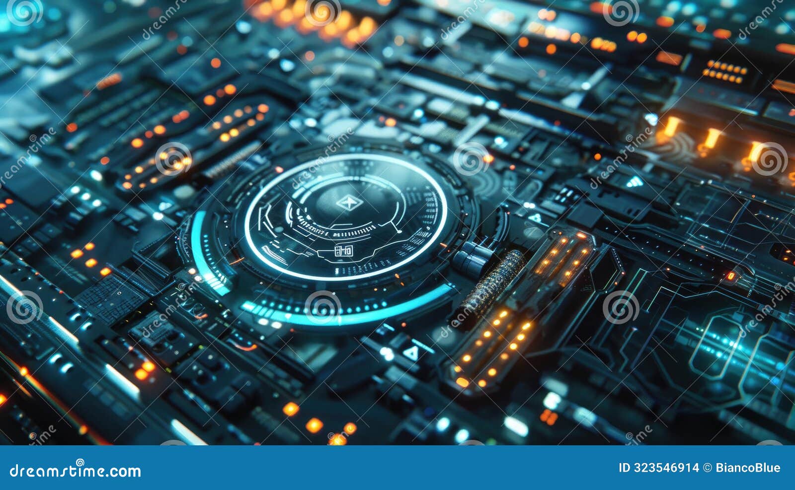 The Image is of a Computer Chip with a Glowing Blue Circle in the ...