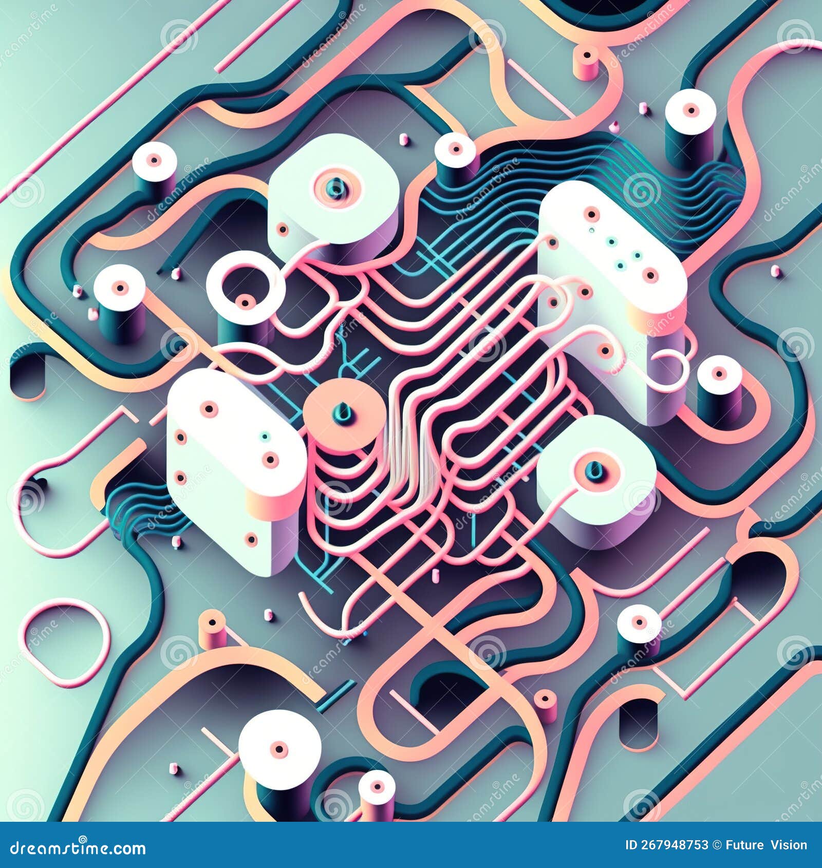Image of Computer Circuit Board and Pink Blue Light Trails on Light ...