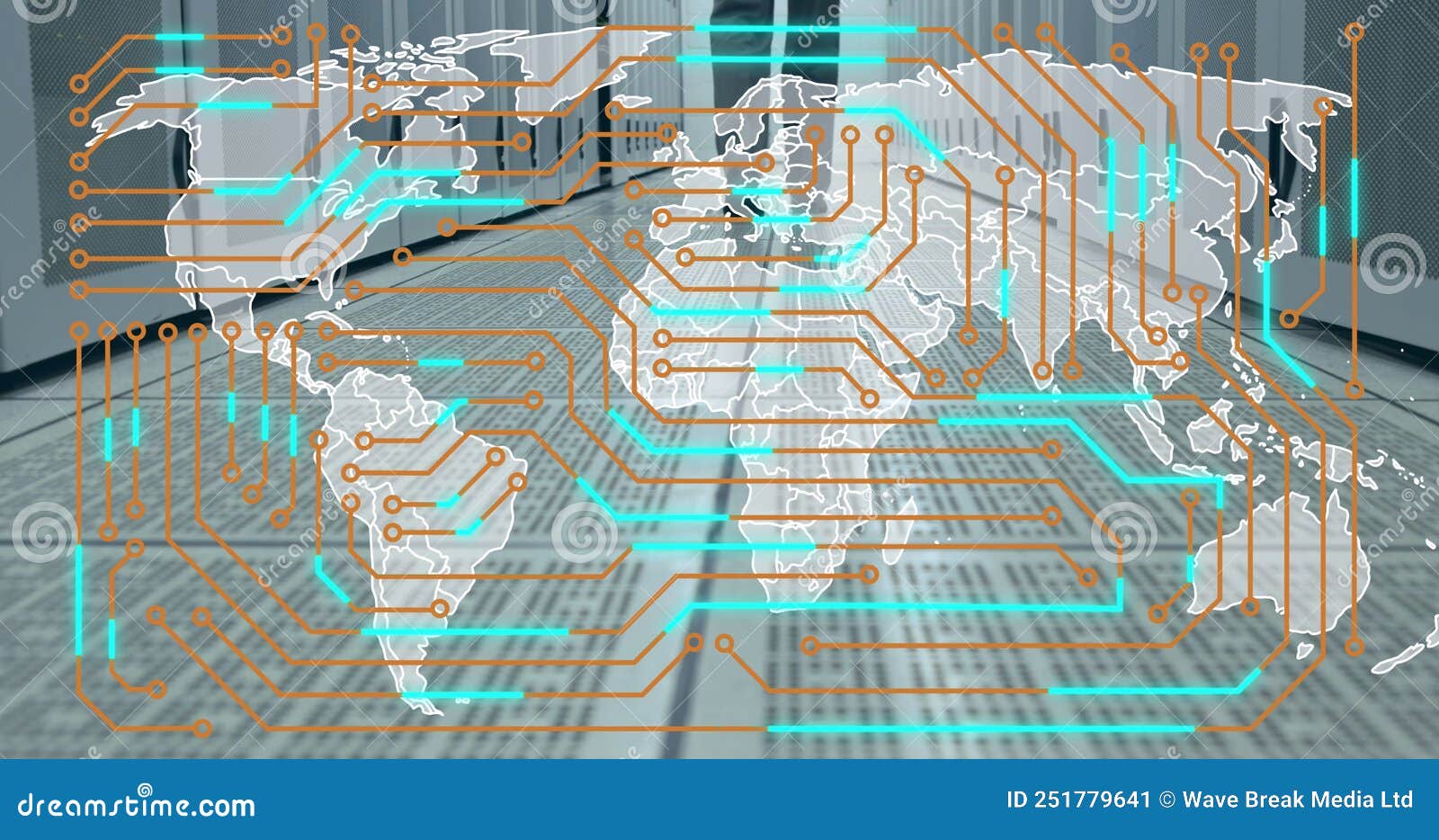 Image of Computer Circuit Board and World Map Over Businessman in ...