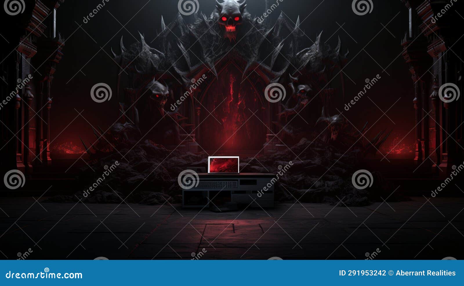 An Image of a Computer in a Dark Room Stock Illustration - Illustration ...