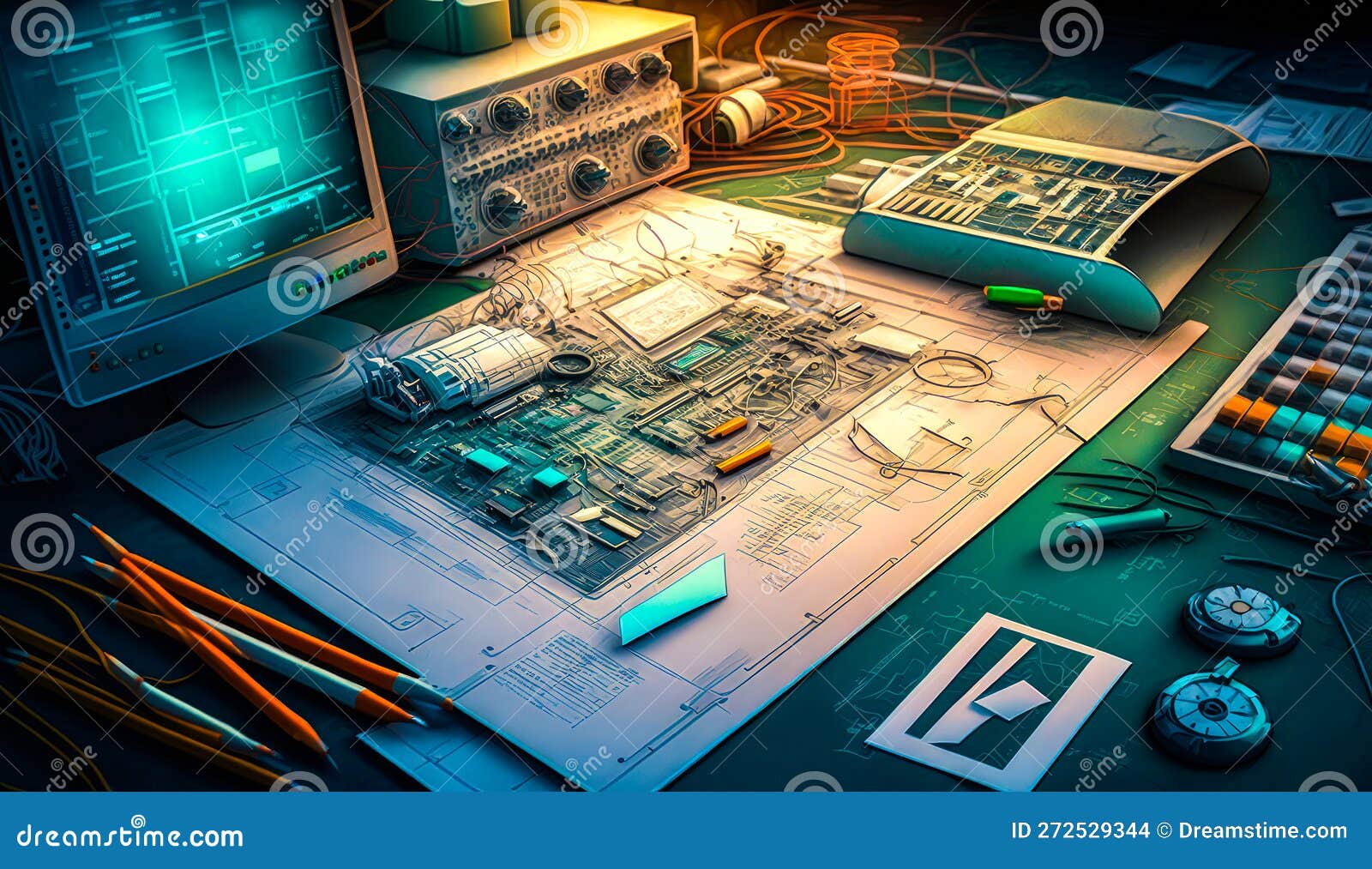 An Image of Computer Desk with Various Electronic Devices. Generative ...