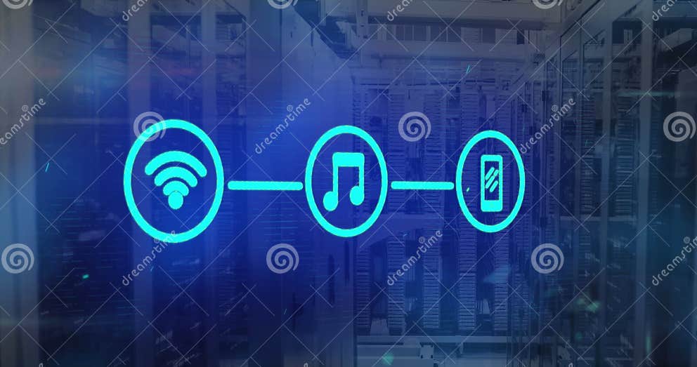 Image of Computer Icons and Connections Over Computer Servers Stock ...
