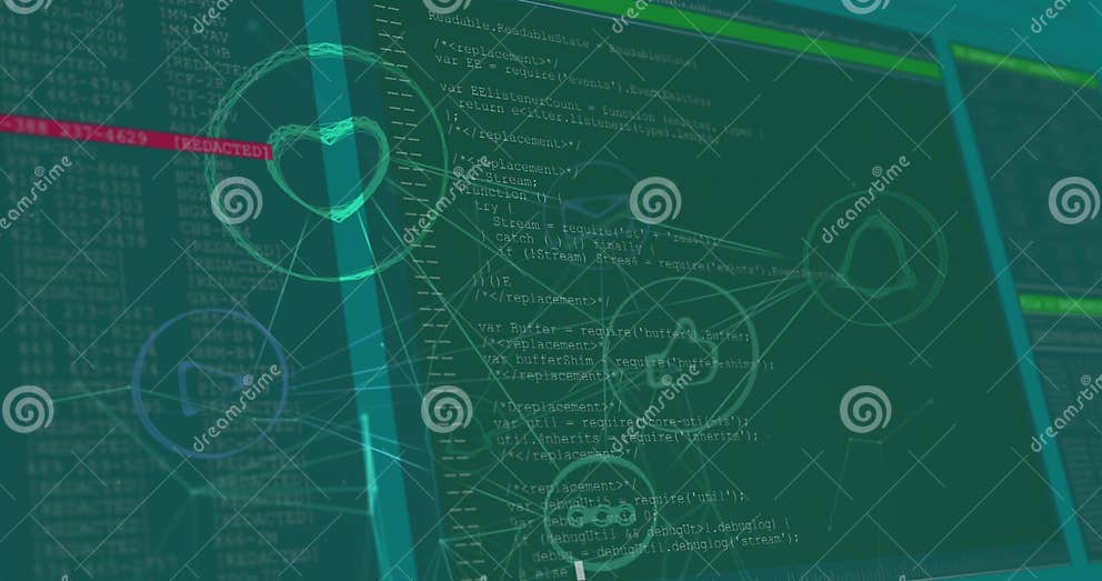 Image of Computer Icons Interconnecting with Lines Against Computer ...