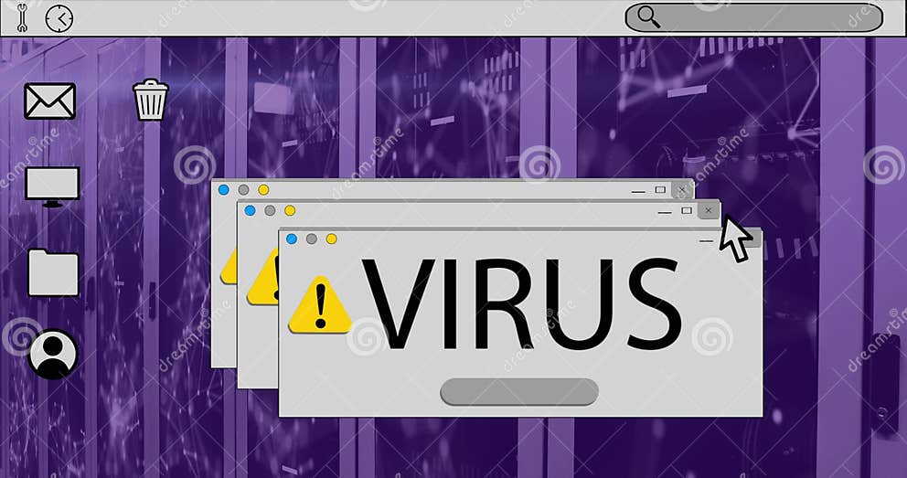 Image of Computer Icons and Virus Texts Over Server Room Stock ...