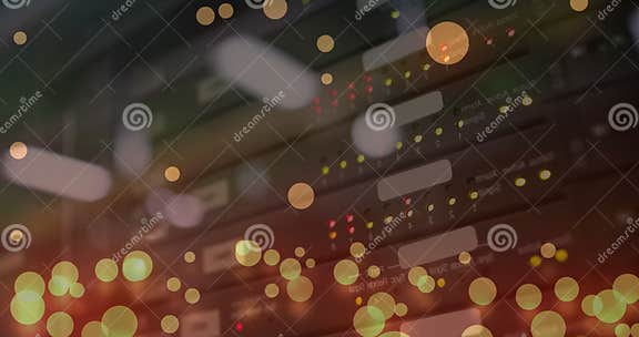 Image of Computer Language and Falling Lens Flares Over Multiple Modems ...