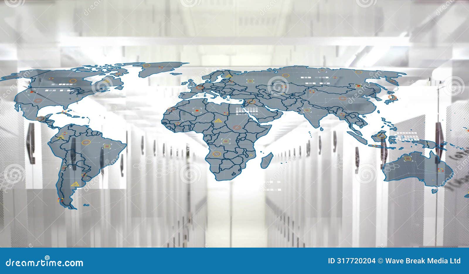 Image of Computer Language and Map Over Data Server Room Stock Photo ...
