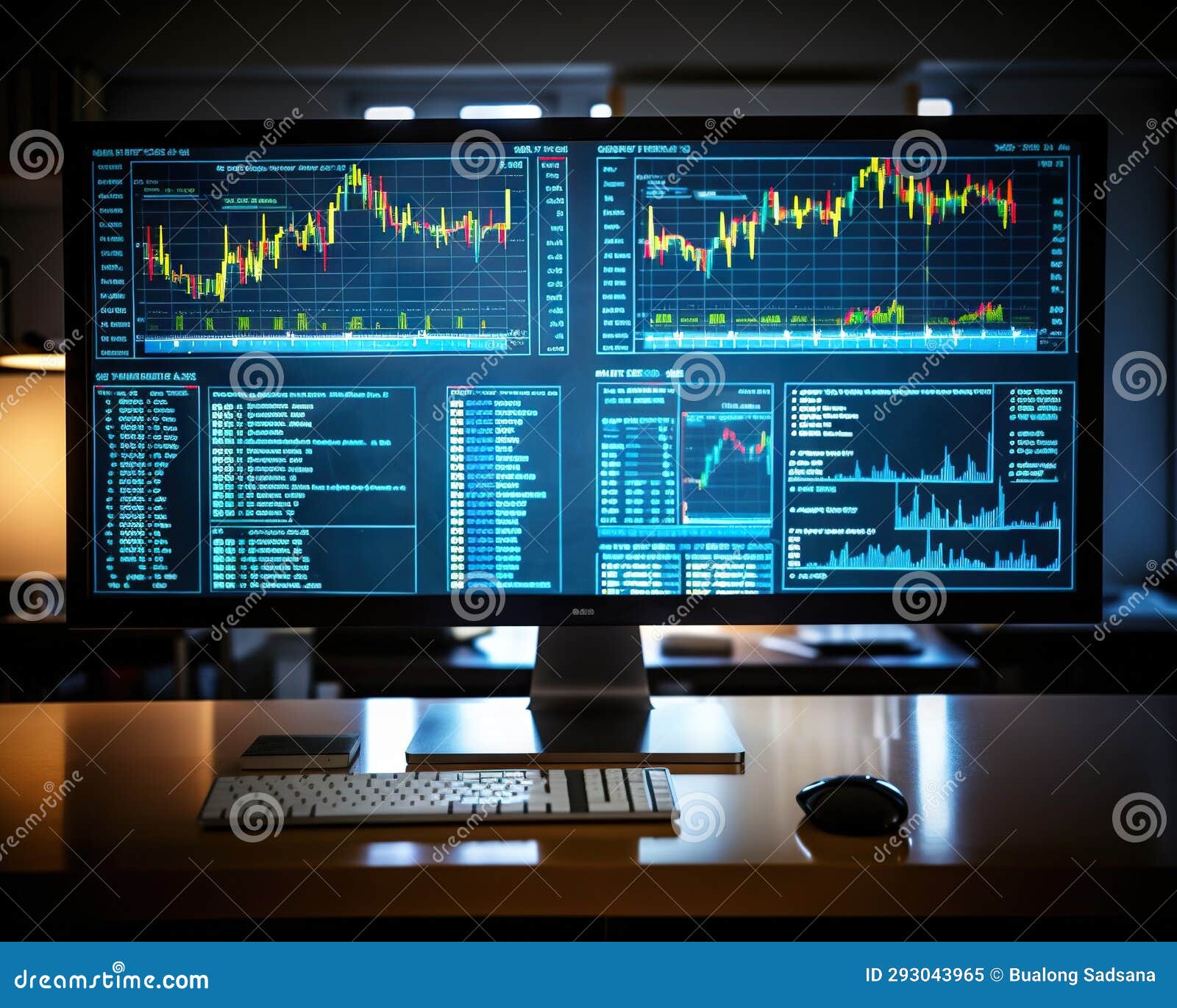 The Computer Screen Has Financial Graphs and Statistics. Stock ...