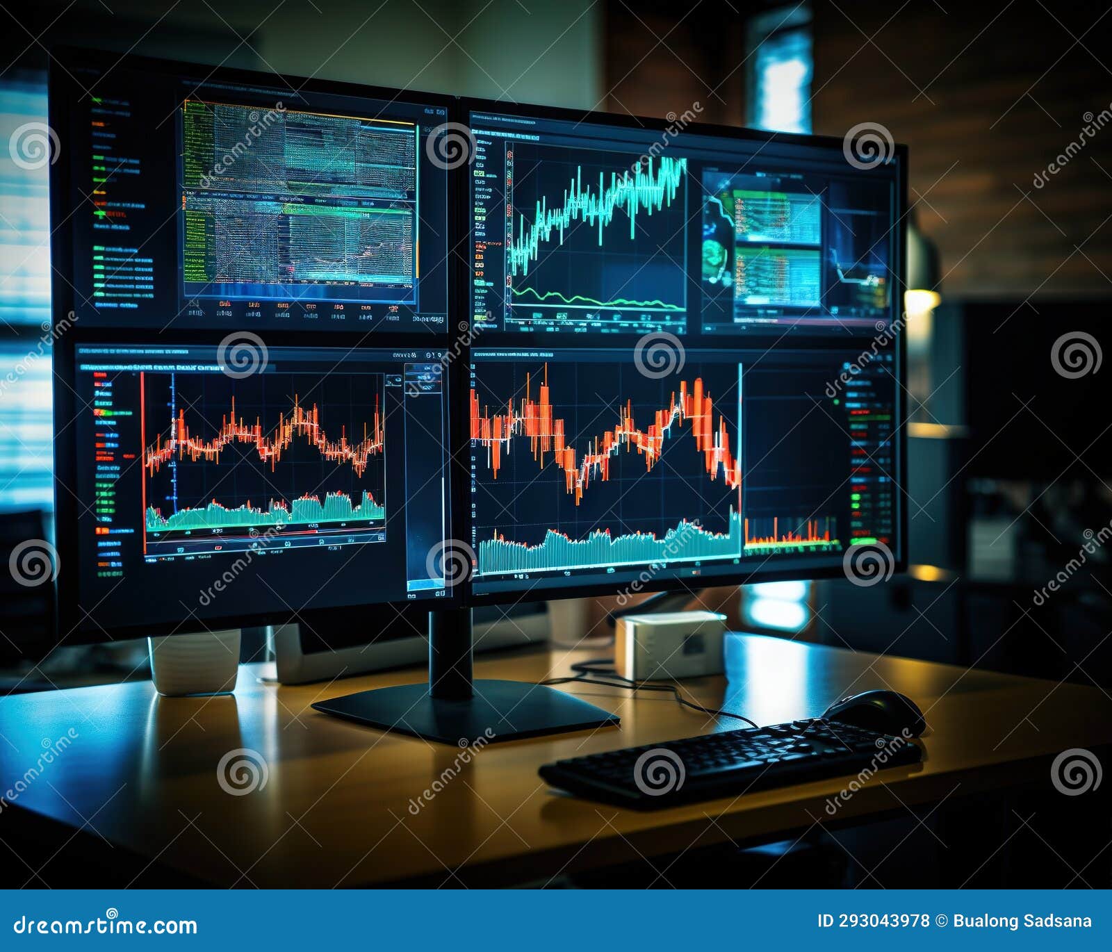 The Computer Screen Has Financial Graphs and Statistics. Stock ...