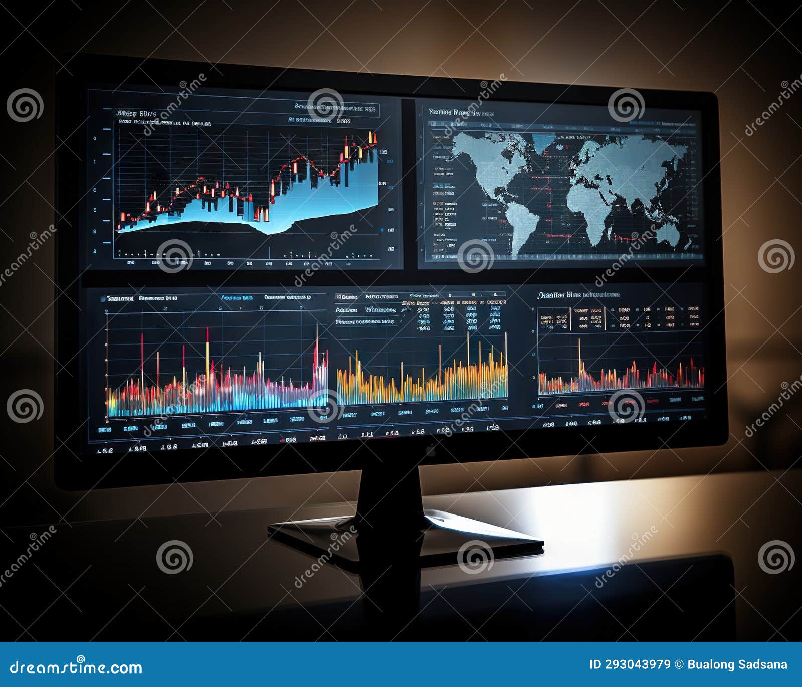 The Computer Screen Has Financial Graphs and Statistics. Stock ...