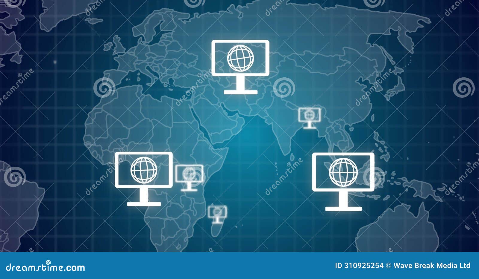 Image of Computers with Globe Icons, World Map and Data Processing Stock Illustration ...
