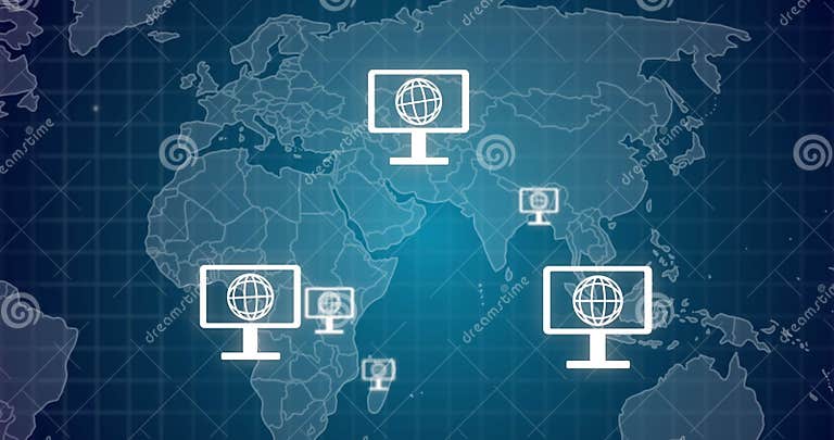 Image of Computers with Globe Icons, World Map and Data Processing ...