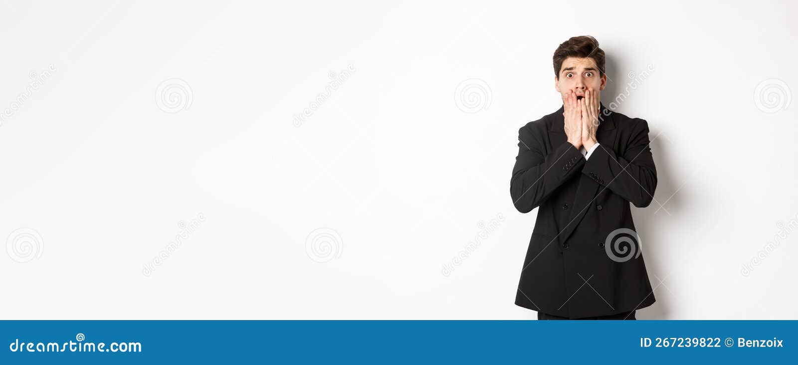 Image of Concerned and Scared Man in Black Suit, Gasping and Looking ...