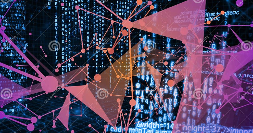 Image of Connected Dots Moving Over Binary Codes and Computer Language ...