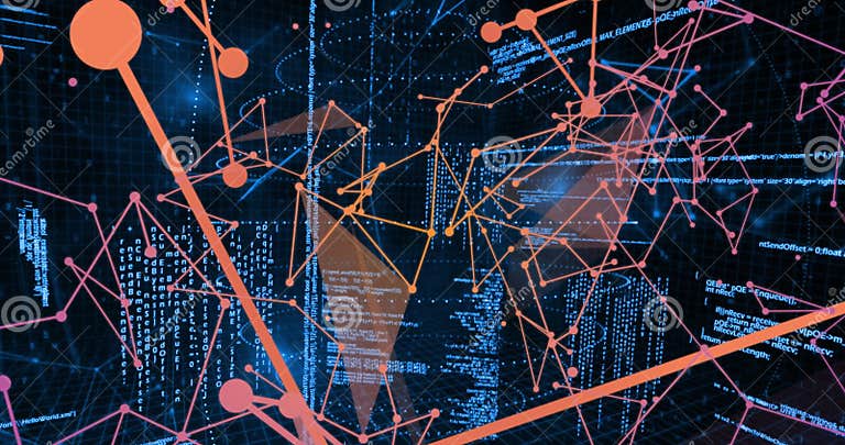 Image of Connected Dots Moving Over Binary Codes and Computer Language ...