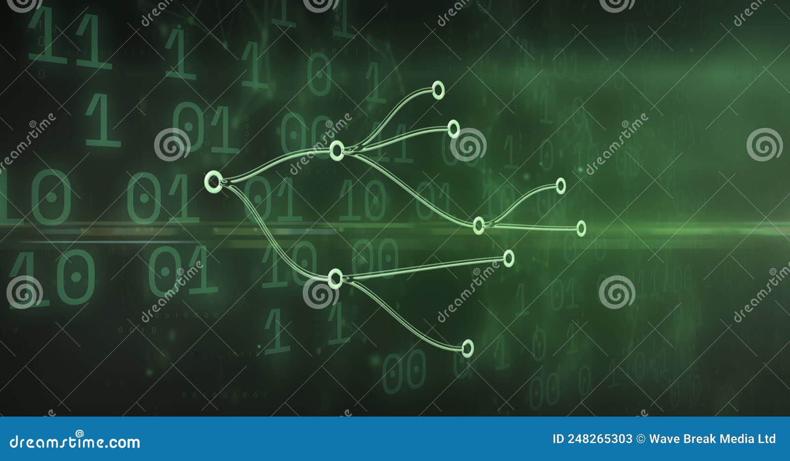 Image of Connections and Binary Coding Moving on Green Background Stock ...