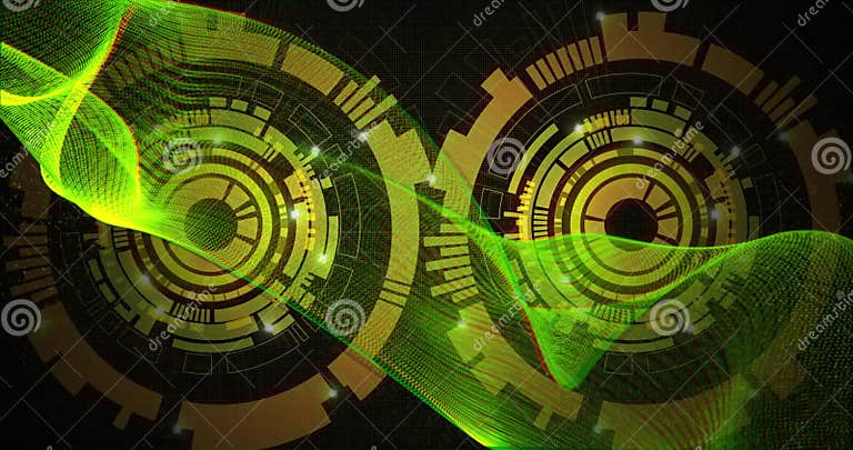 Image of Connections and Data Processing Over Cogs Spinning on Black ...