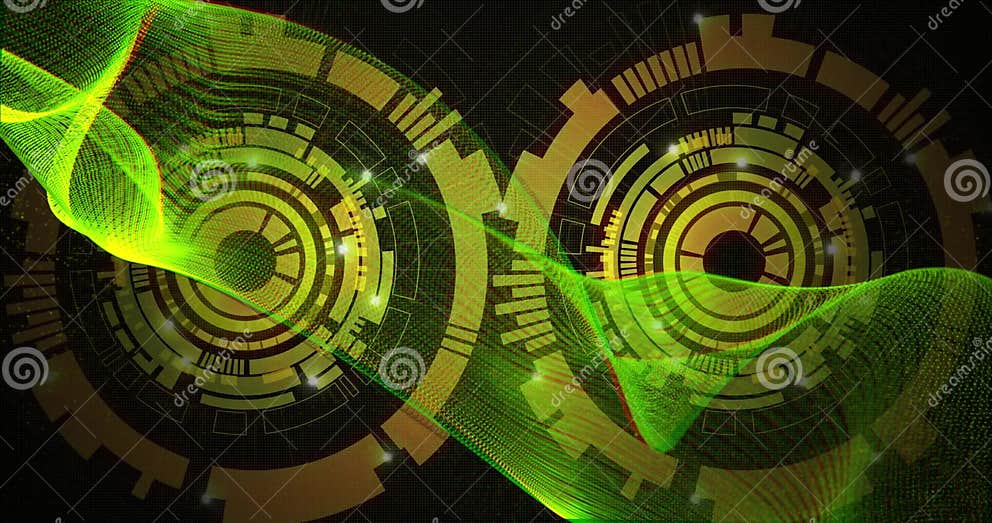 Image of Connections and Data Processing Over Cogs Spinning on Black ...