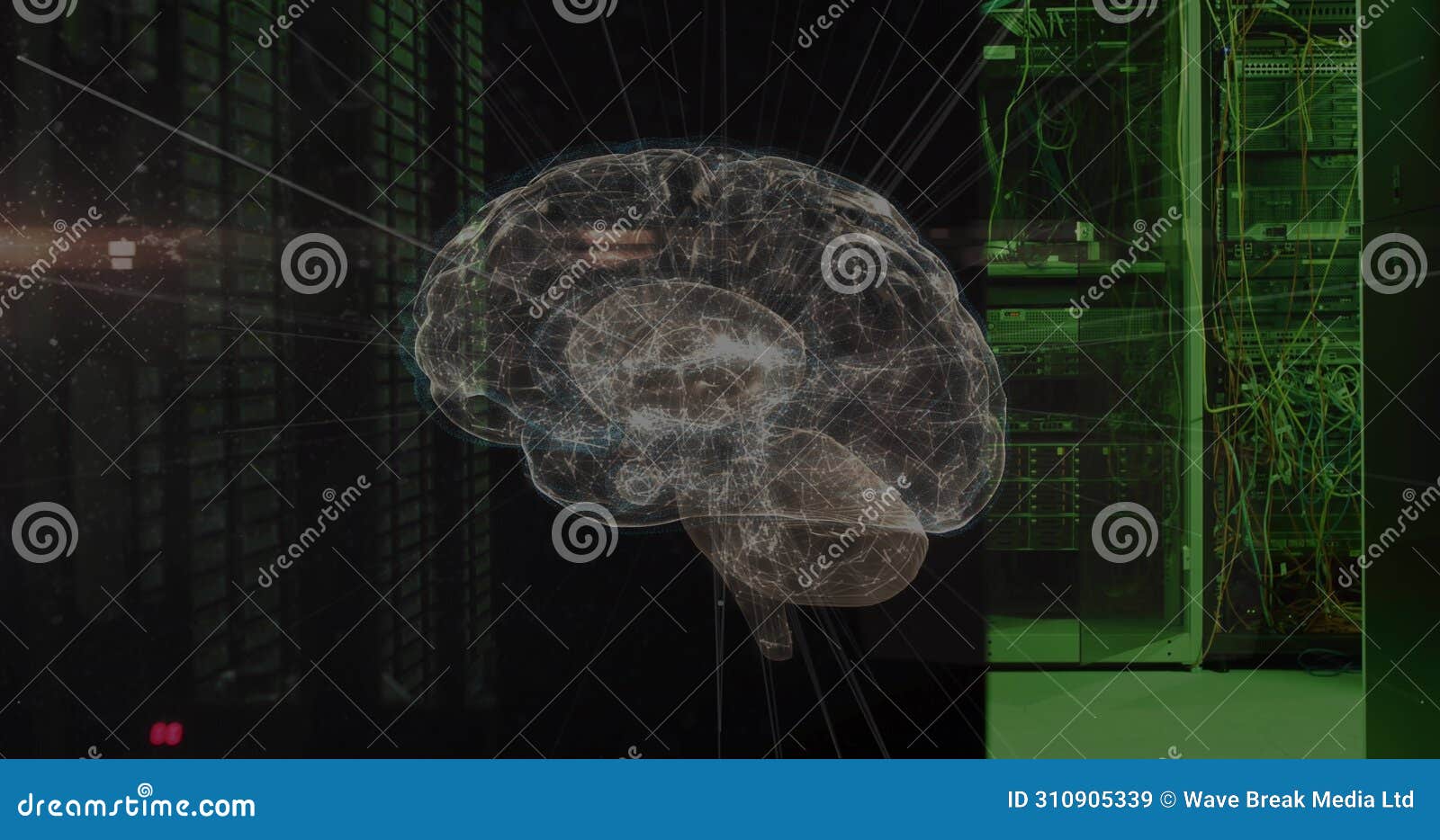 Image of Connections and Digital Brain Over Server Room Stock Image ...