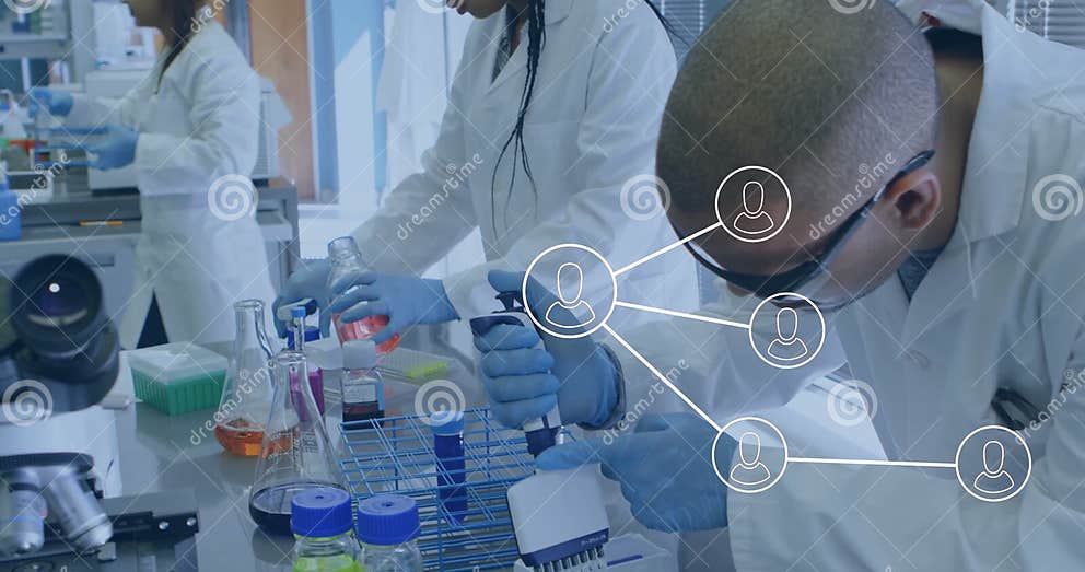 Image of Connections Over Diverse Scientists in Laboratory Stock Image ...