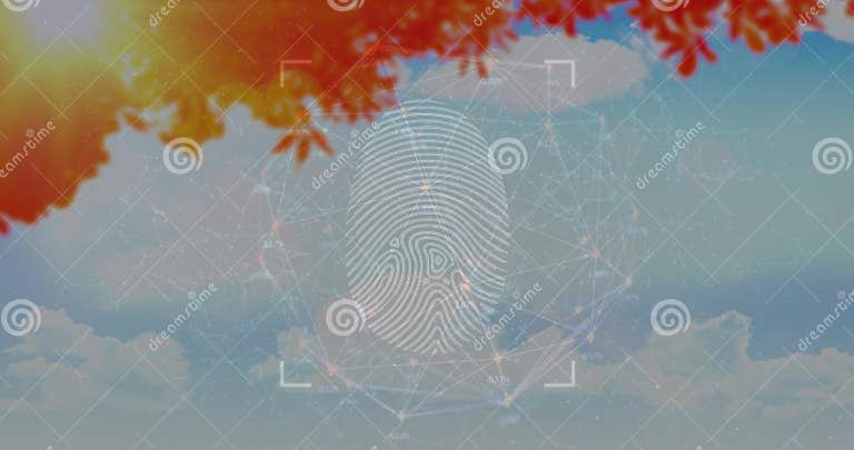 Image of Connections Over Fingerprint Scanning Over Sky and Foliage ...