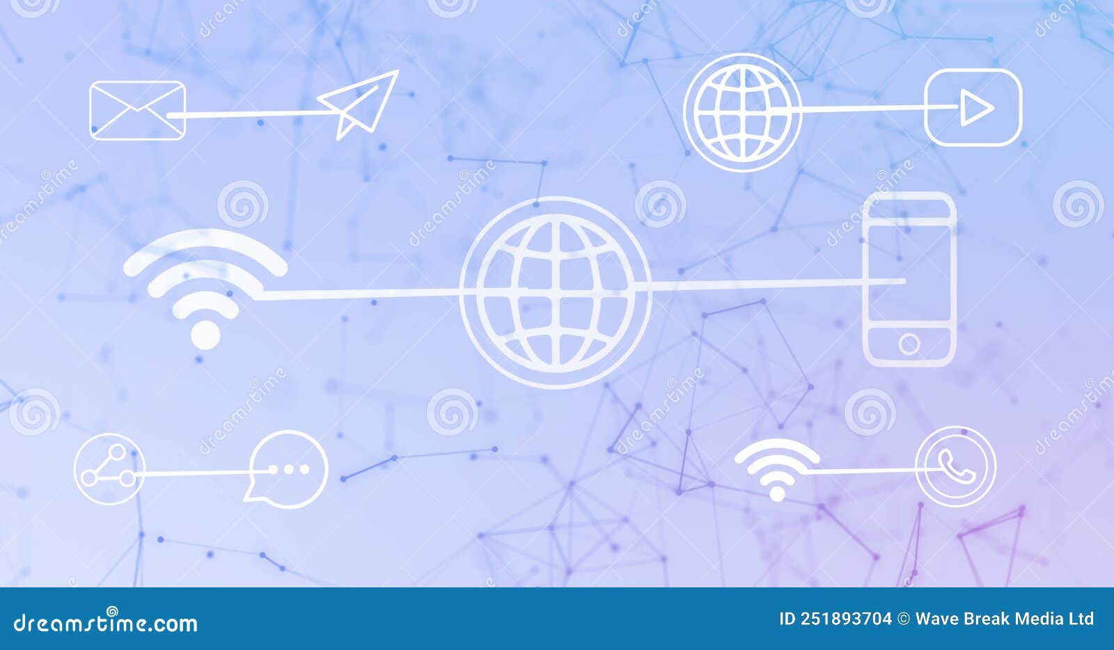 Image of Connections with Tech Icons on Light Violet Background Stock ...