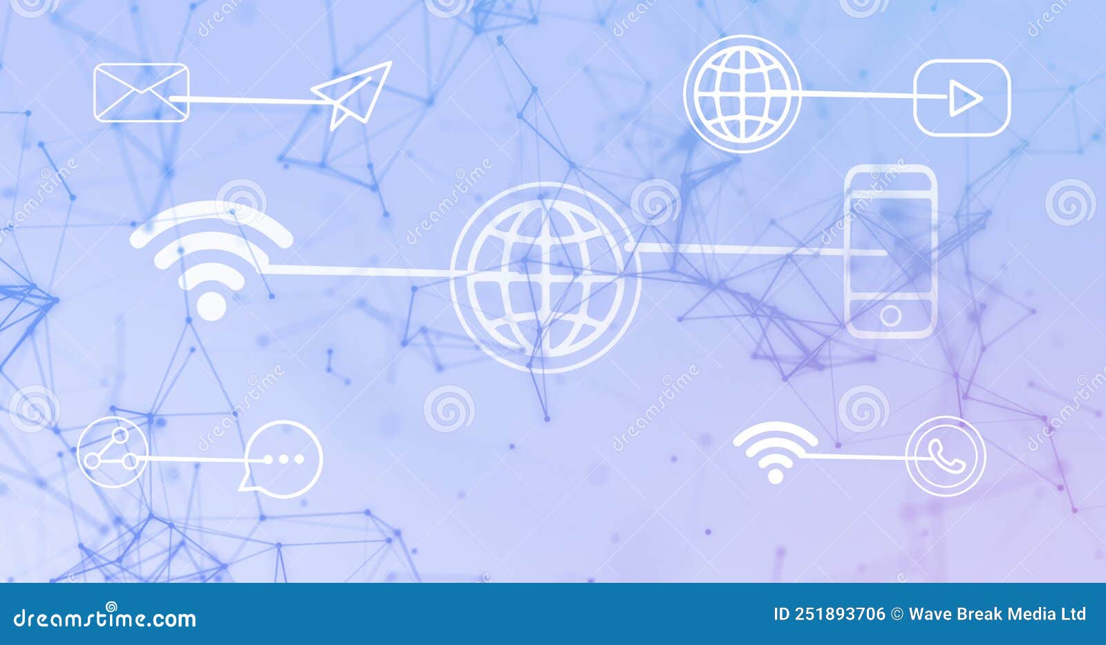 Image of Connections with Tech Icons on Light Violet Background Stock ...