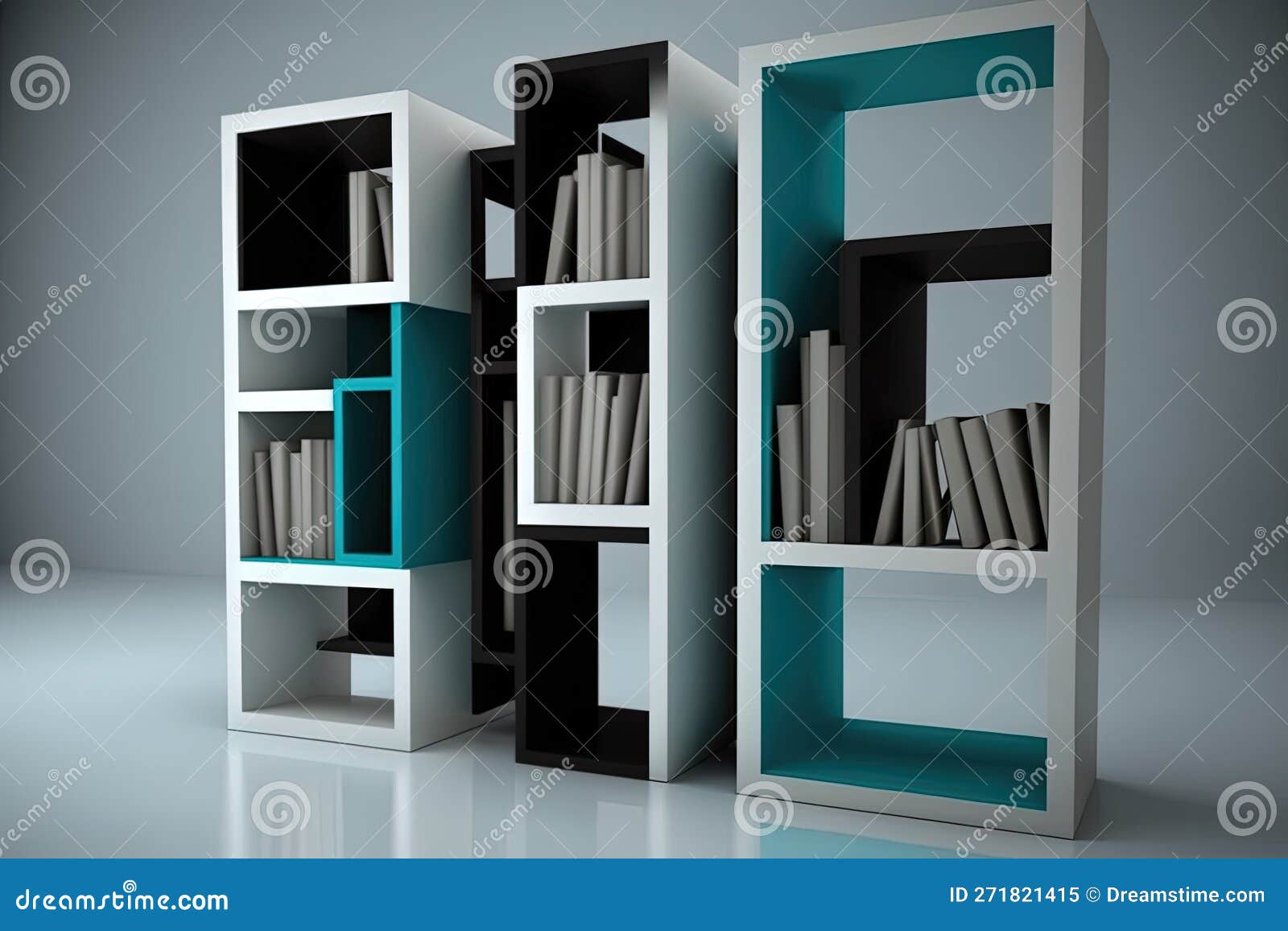 An Image of Contemporary Bookcases Stock Illustration - Illustration of ...