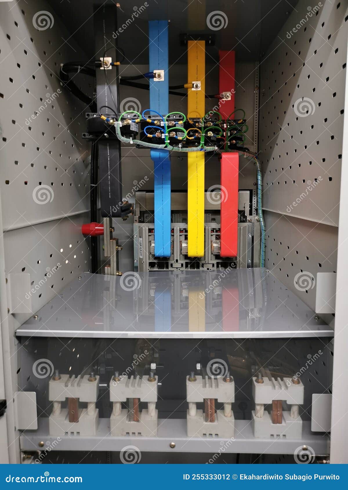 Image of Copper Busbar Connection in Electrical Cabinet. Stock Photo ...