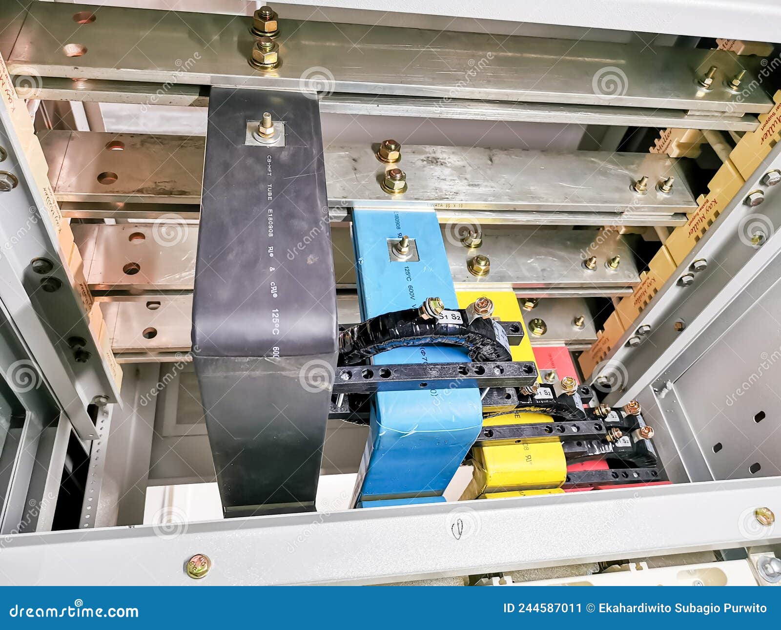 Image of Copper Busbar Connection in Electrical Cabinet. Selective ...