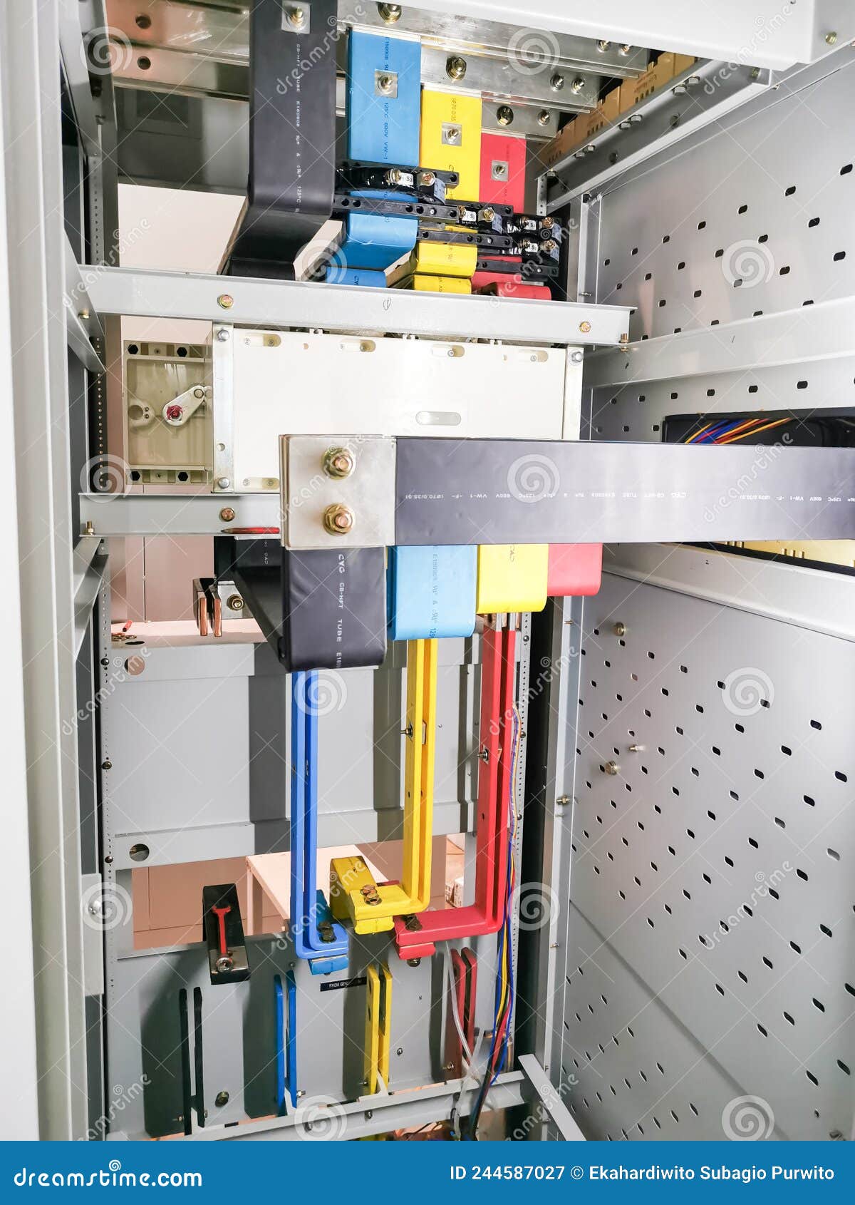 Image of Copper Busbar Connection in Electrical Cabinet. Selective ...