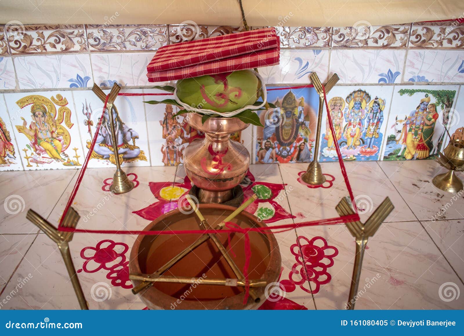 Mangal Kalash For Thread Ceremony Function In Hindu Religion. Stock ...