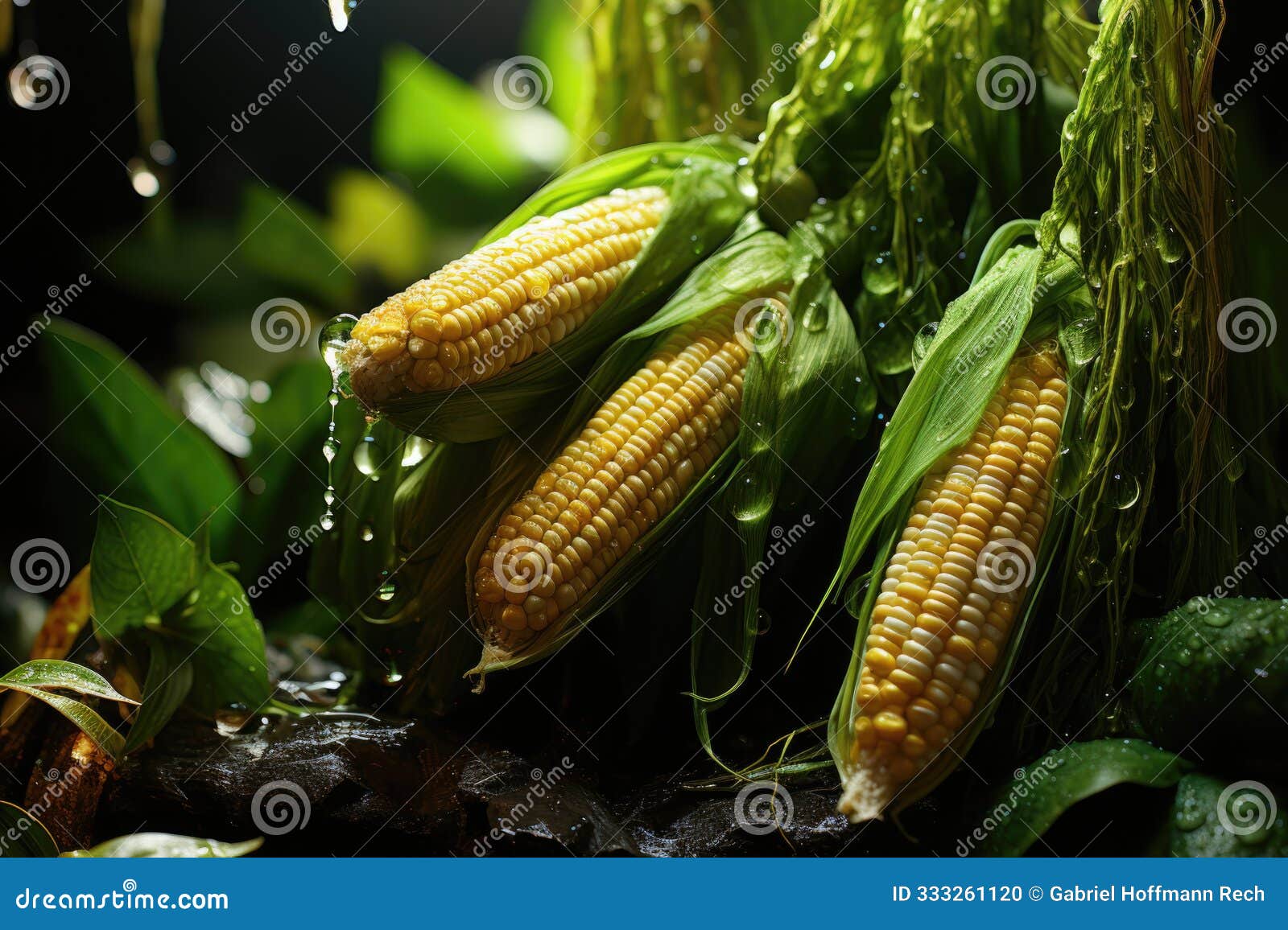 Image Corn Ears with Drops of Stock Illustration - Illustration of ...