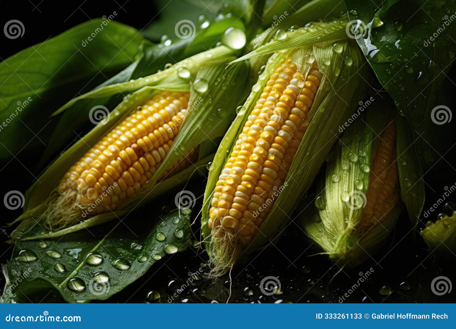 Image Corn Ears with Drops of Stock Illustration - Illustration of ...
