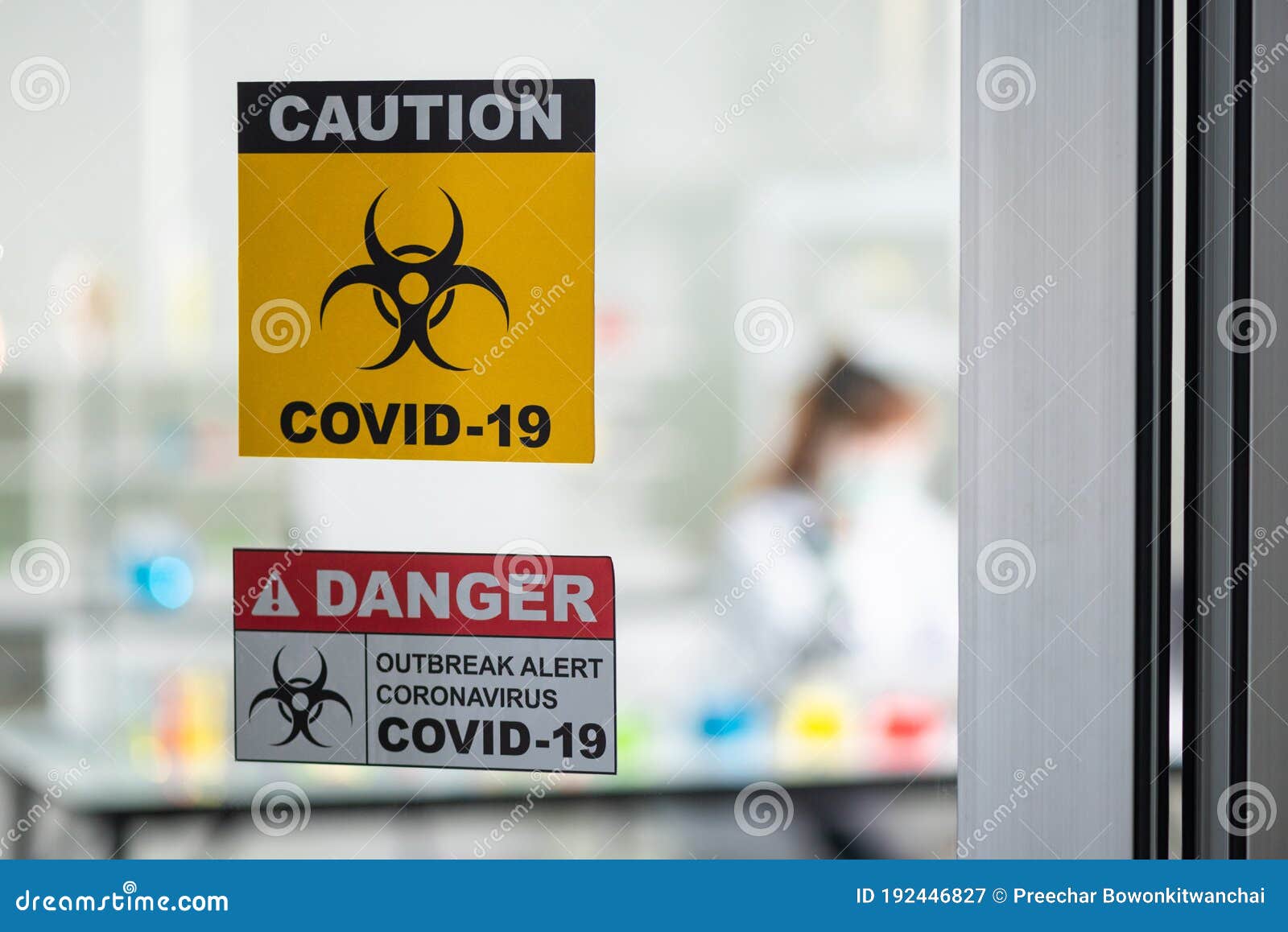 The Image of the Coronavirus Caution Signs in the Laboratory. the ...