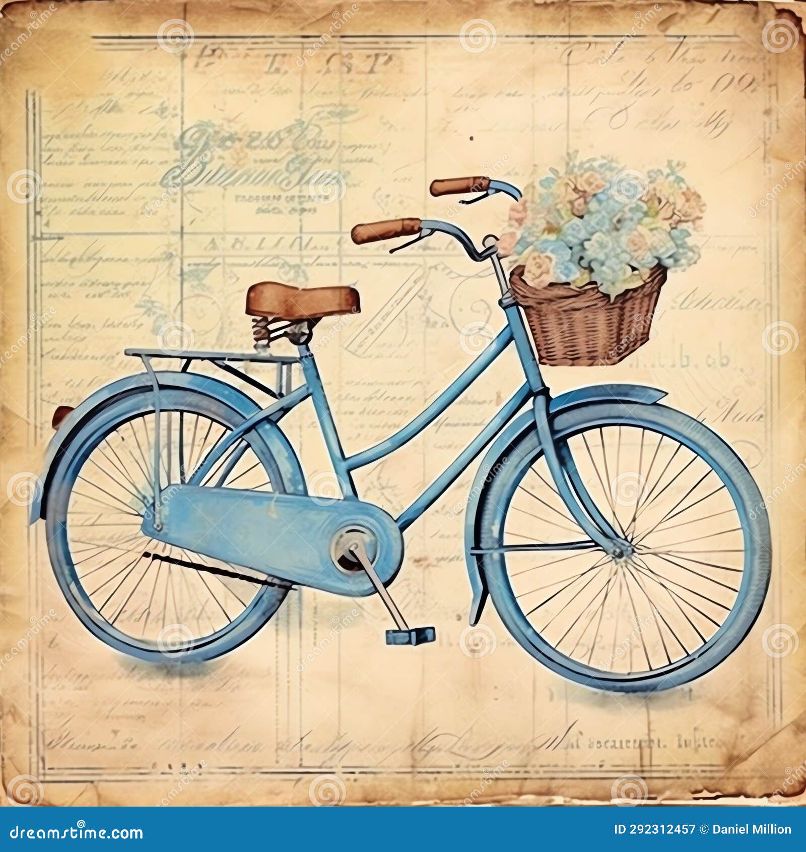 Cottagecore Bicycle Old Paper, Vintage Digital Paper Stock Illustration ...