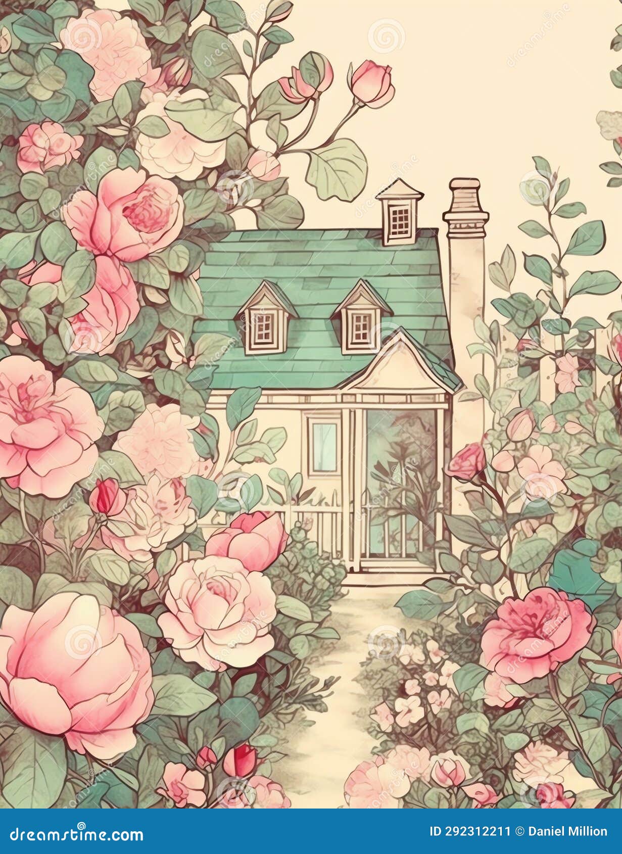 Cottagecore House Lined Paper Old Paper, Vintage Digital Paper Royalty ...