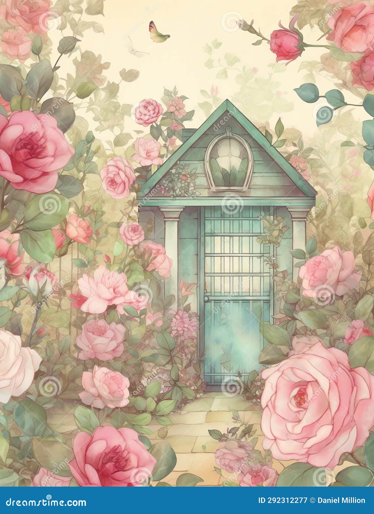 Cottagecore House Old Paper, Vintage Digital Paper Stock Illustration ...