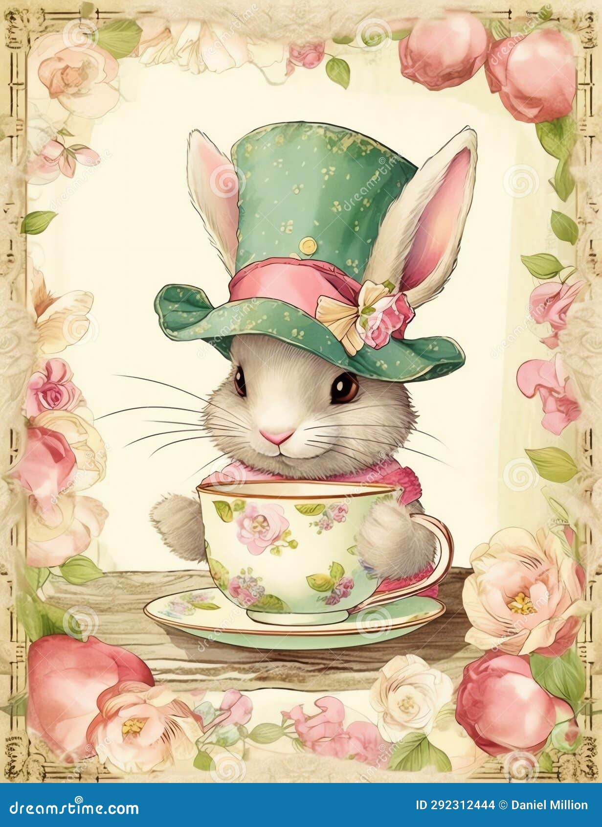 Cottagecore Rabbit Old Paper, Vintage Digital Paper Stock Illustration ...