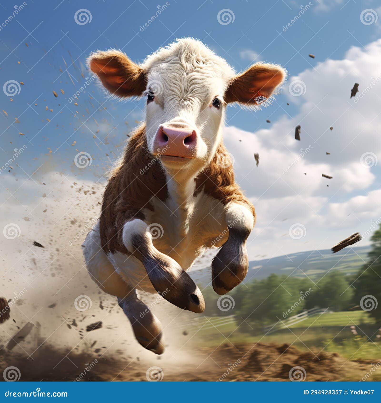 An Image of a Cow in a Good Mood Running. Farm Animals Stock ...