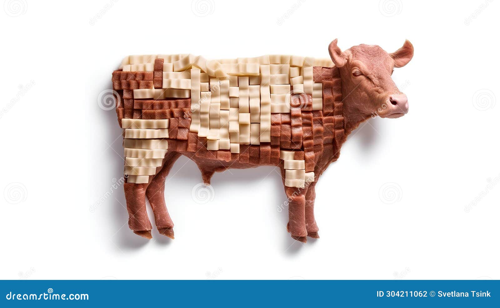 Image of a Cow Made of Pieces of Meat on a White Background Stock ...