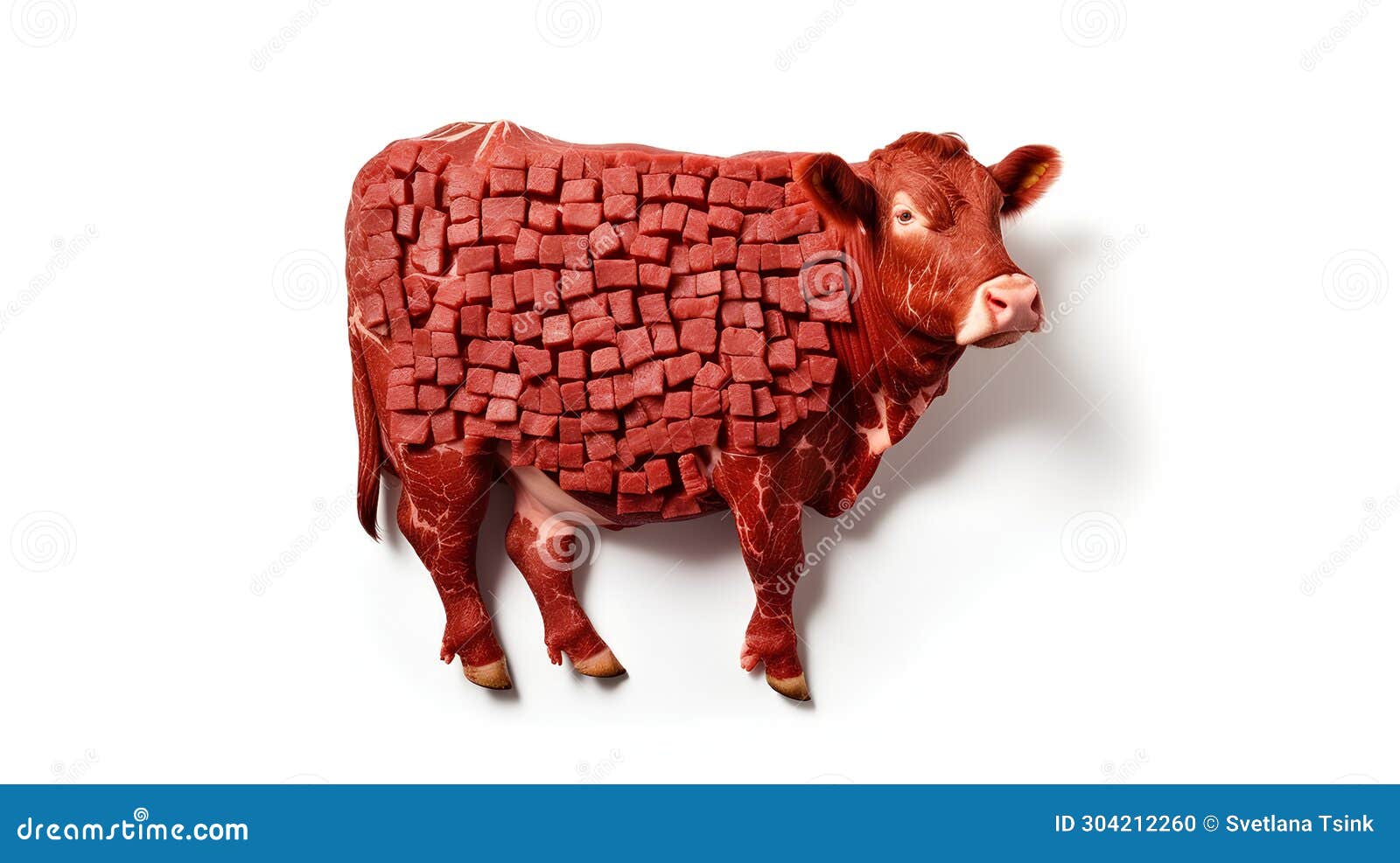 Image of a Cow Made of Pieces of Meat on a White Background Stock ...