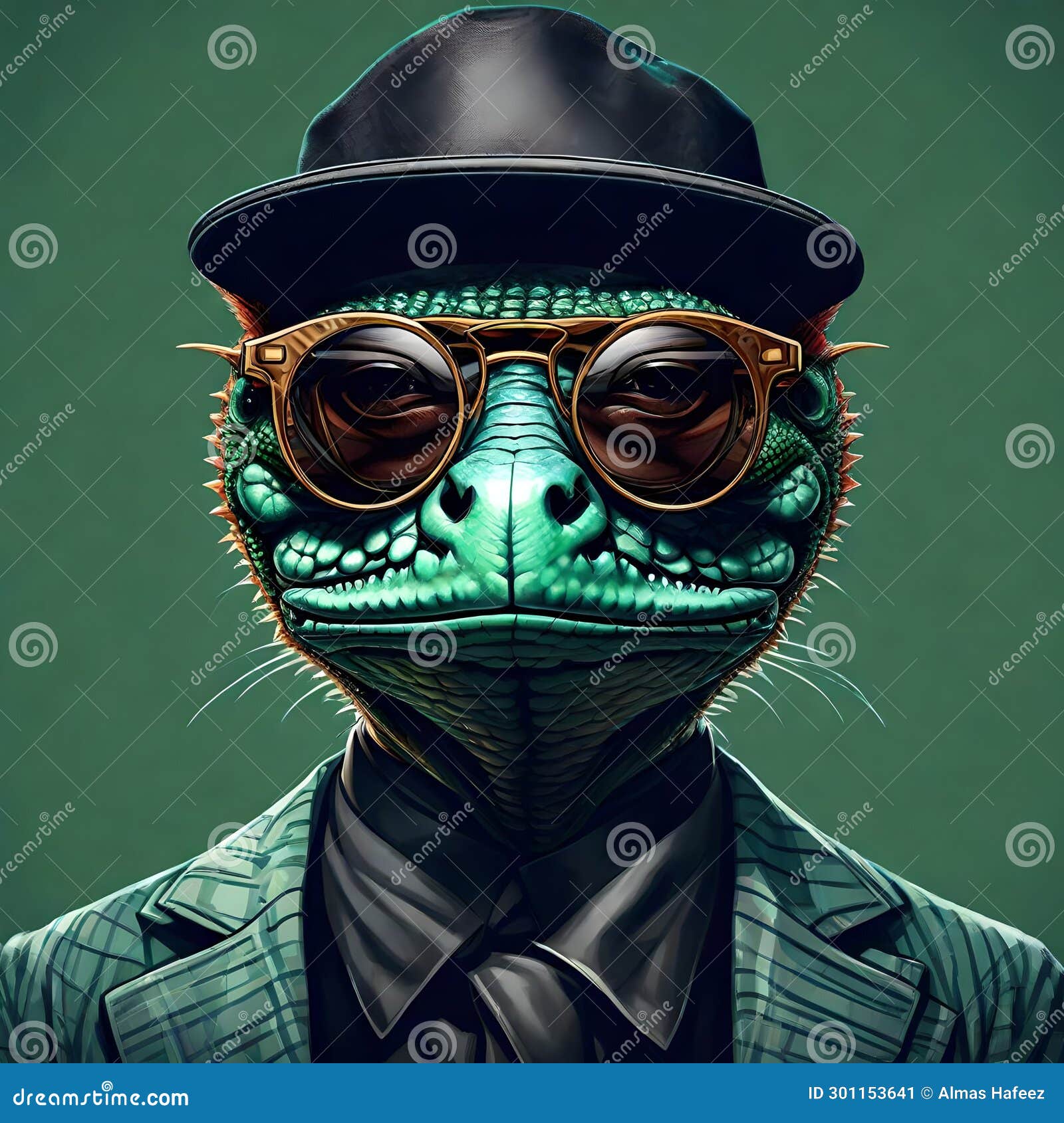 Awesome Portrait of a Humanoid Lizard Looking Front in an Attitude , 3d ...