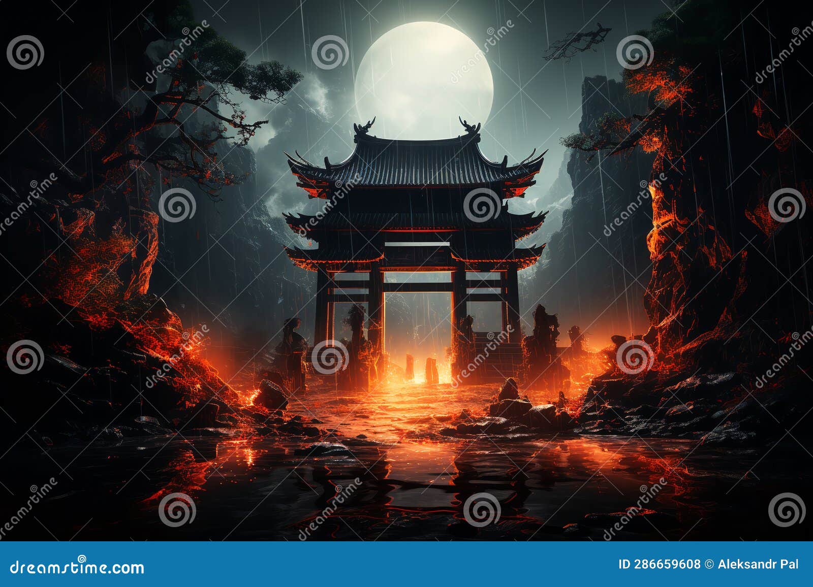 Abstract Image of Ancient Torii Gate. Landscape in Japanese Style. Ai ...