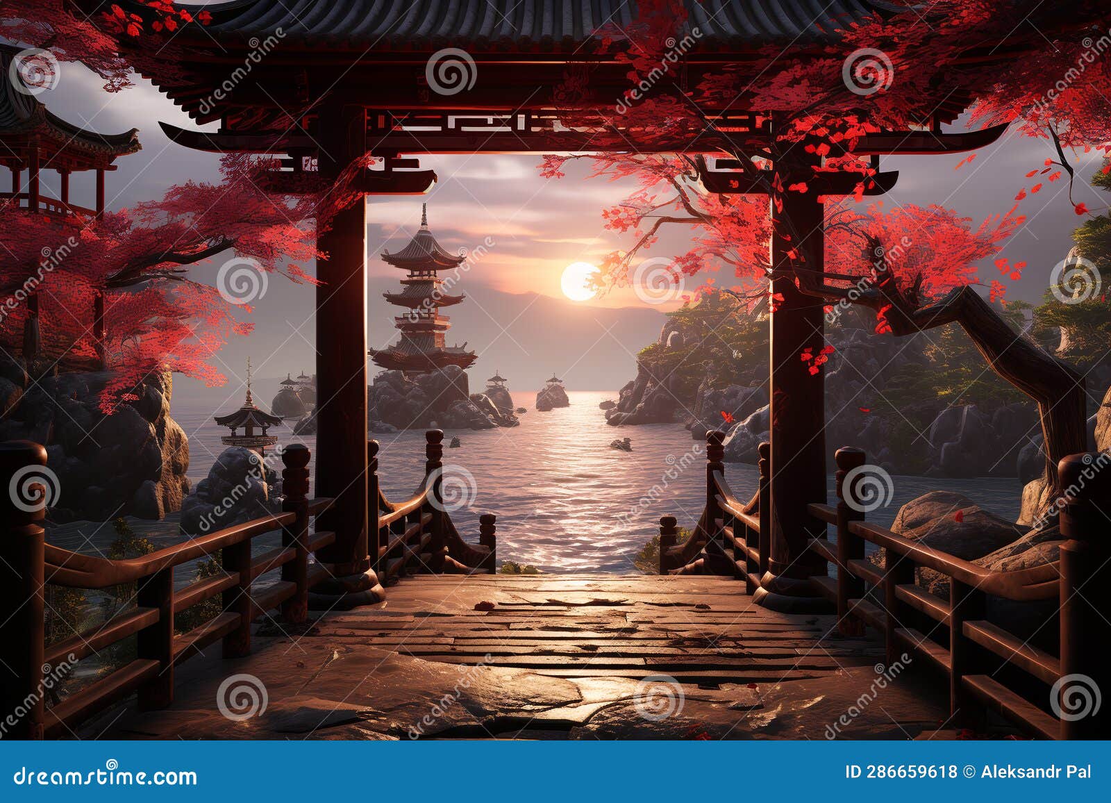 Abstract Image of Ancient Torii Gate. Landscape in Japanese Style. Ai ...