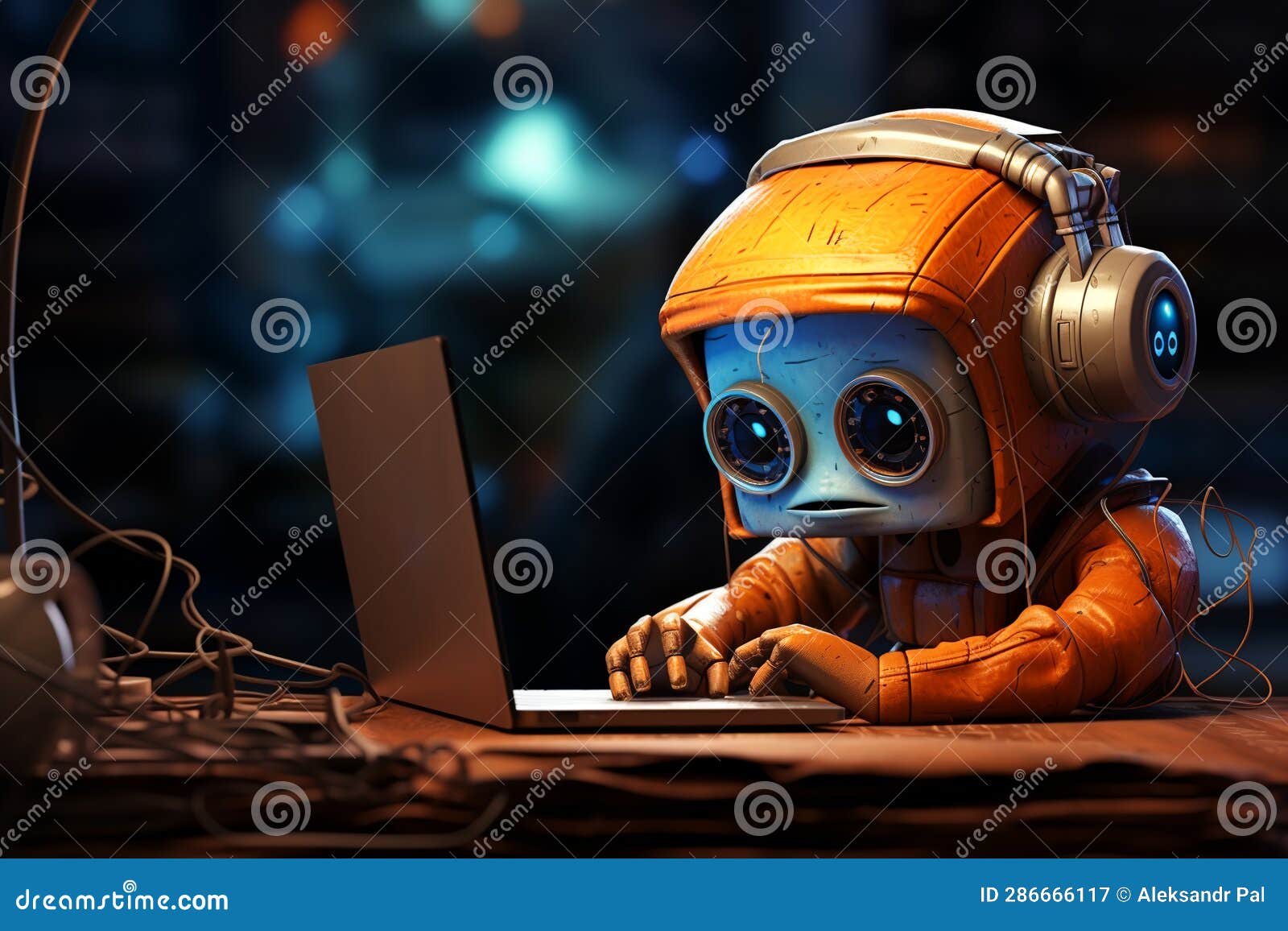 Cute Robot Learning or Relaxing with Music and Computer.ai Generative ...