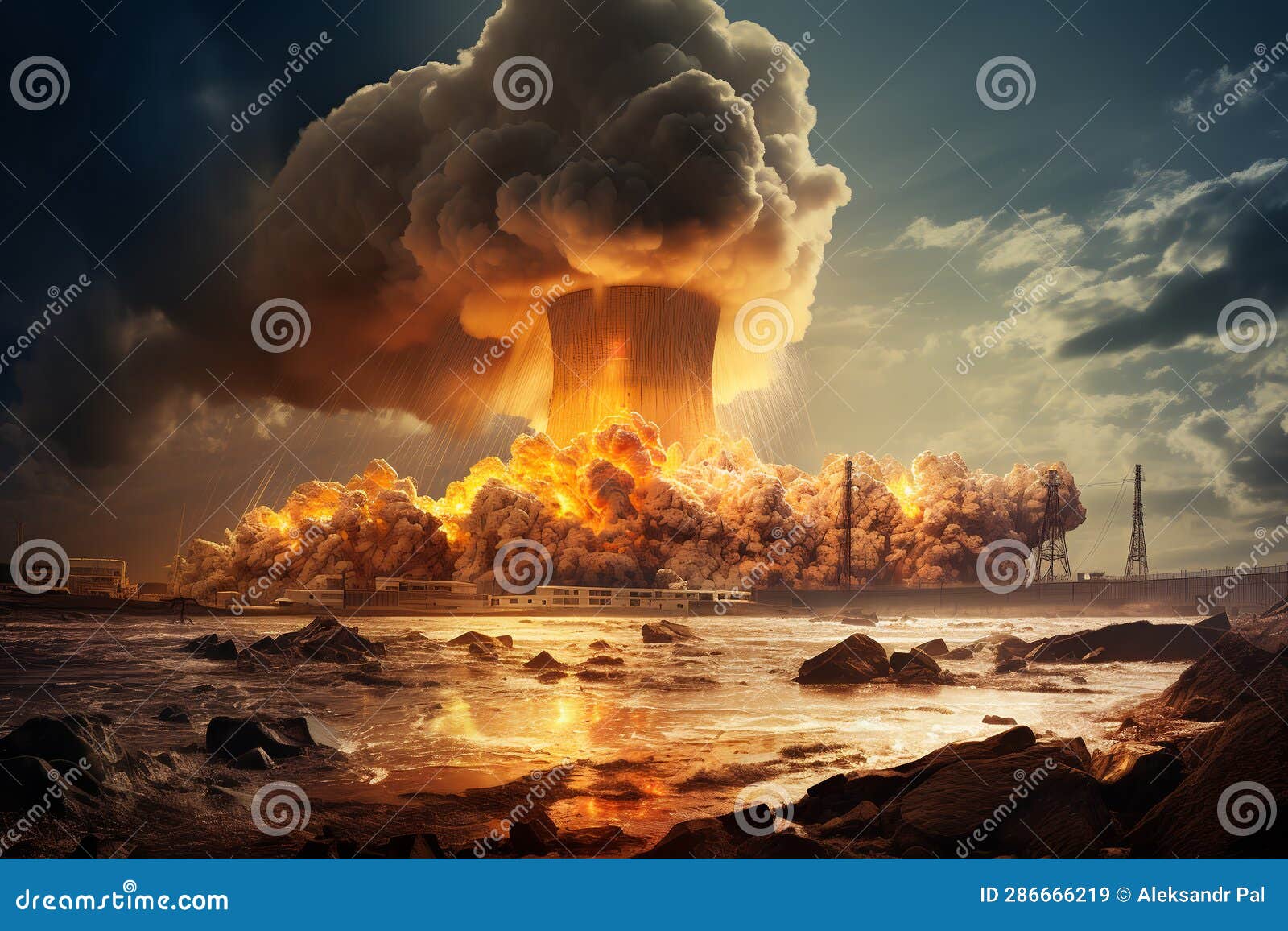 Explosion Accident at a Nuclear Power Plant. Man-made Disaster. Ai ...