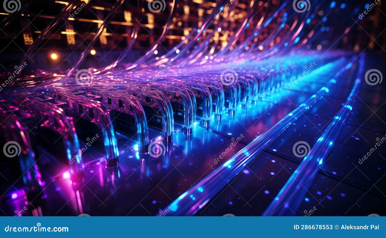 Fiber Optic Cable Internet Connection, Neon Lighting. Ai Generative ...