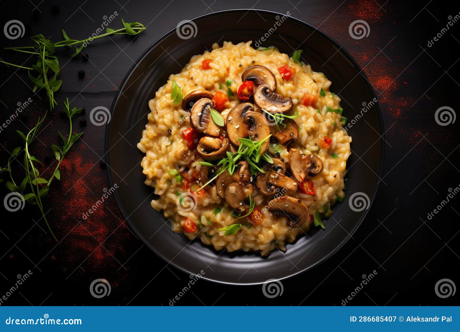 Mushroom Risotto, Top View, Dark Background.ai Generative Stock Image ...